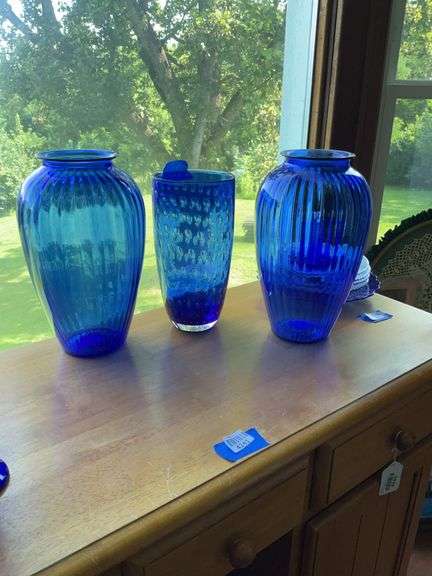 Three blue glass vases - Hurley Real Estate & Auctions