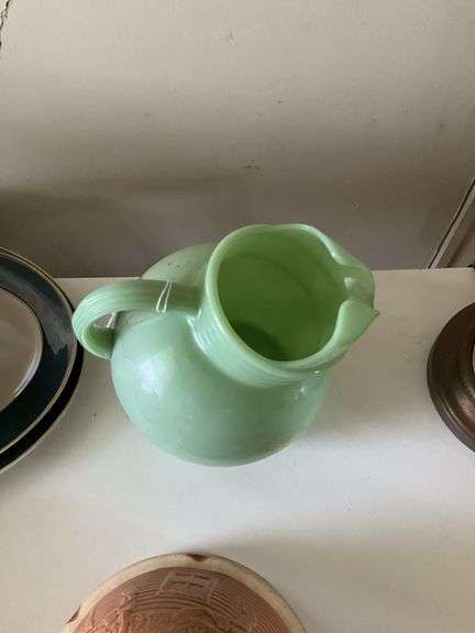 Jadeite glass ball ice lip pitcher - Hurley Real Estate & Auctions