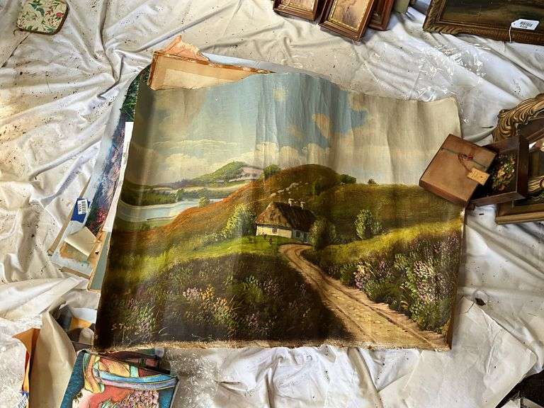 S. Thoring painting on canvas, cottage landscape, unmounted - Hurley ...