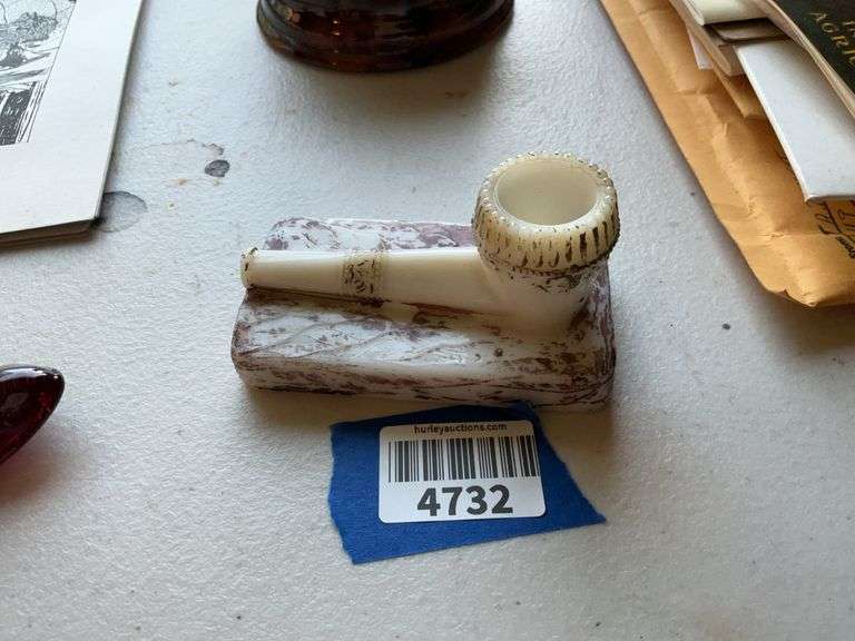 Milk glass figural pipe match holder - Hurley Real Estate & Auctions