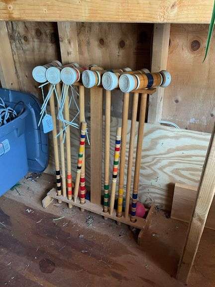 Wooden croquet set on rack - Hurley Real Estate & Auctions