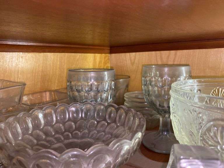 Thumbprint and other pressed pattern glass, glass basket - Hurley Real ...