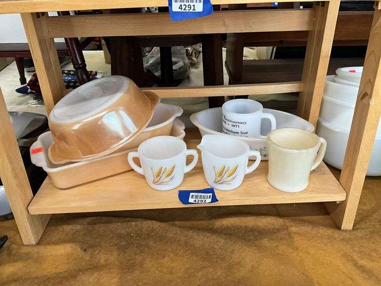 Contents of shelf: vintage Fire King and Glasbake kitchenware - Hurley ...