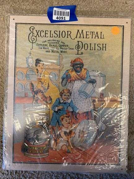 Black Americana Excelsior Metal Polish tin advertising sign - Hurley ...