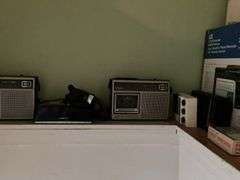 CD/cassette/radio in box, vintage GE clock/radio, Panasonic portable ...