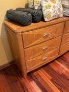 Bow front chest of drawers w/ decorative triangle veneer front - no ...