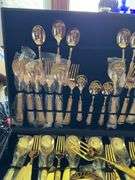 Gold tone flatware w/ storage chest service for 12 - Hurley Real Estate ...