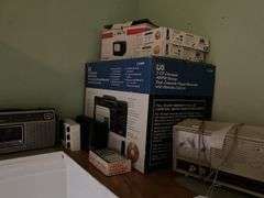 CD/cassette/radio in box, vintage GE clock/radio, Panasonic portable ...