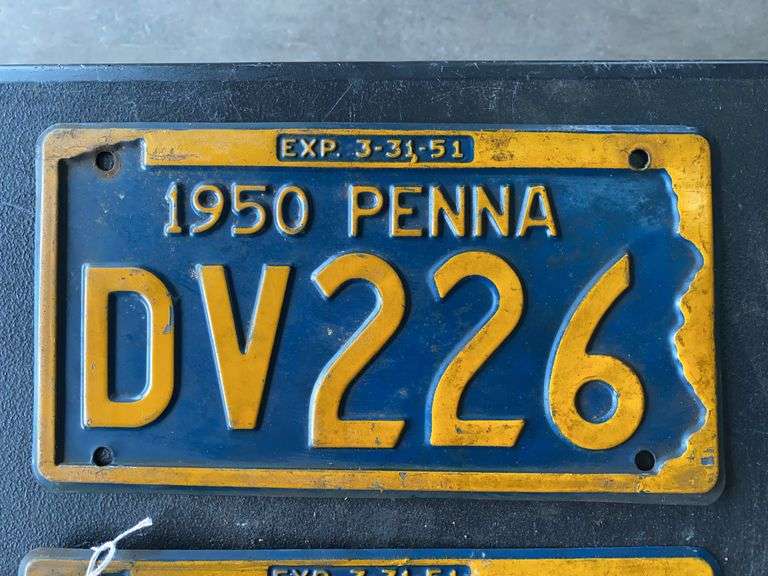 Two 1950 Pennsylvania License Plates - Hurley Real Estate & Auctions