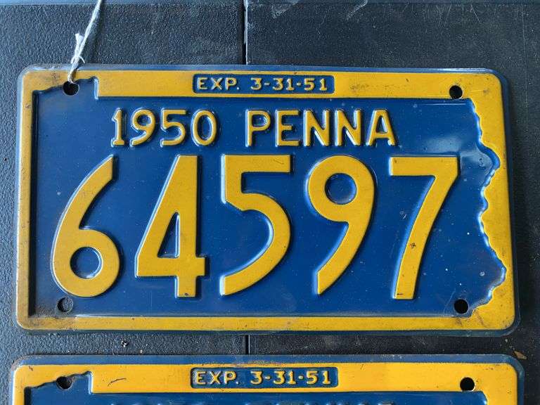 Two 1950 Pennsylvania License Plates - Hurley Real Estate & Auctions