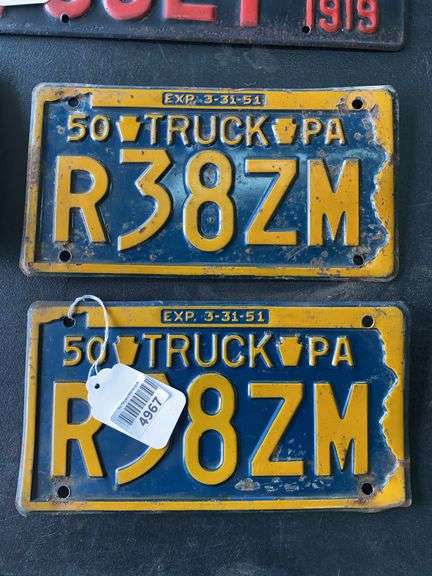 Two 1950 Pennsylvania License Plates - Hurley Real Estate & Auctions