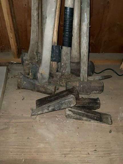 Axes, pick, sledge hammer, and wedges - Hurley Real Estate & Auctions