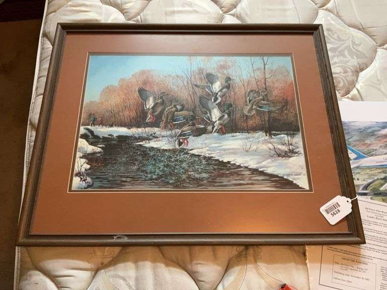 M. Wayne Willis print, Startled Redlegs December Mallards, framed 23x29 ...