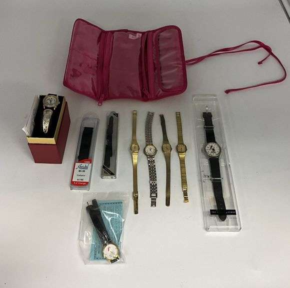 Wrist watches including: Mickey Mouse, Elgin, Crumrine, Hamilton, Jules ...