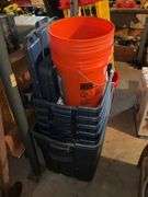 Plastic storage totes w/ lids, plastic buckets and milk crate - Hurley ...