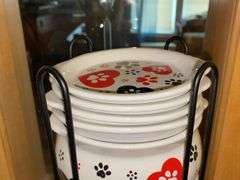 Tenp-tations Stack-a-Bowls w/ Wire Rack Pawfetti Paw Prints - Hurley ...