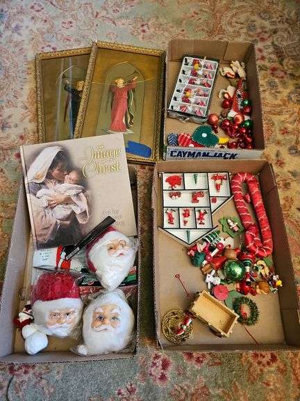 Pair of Christmas Angel Trumpeters (one has broken glass, ornaments ...