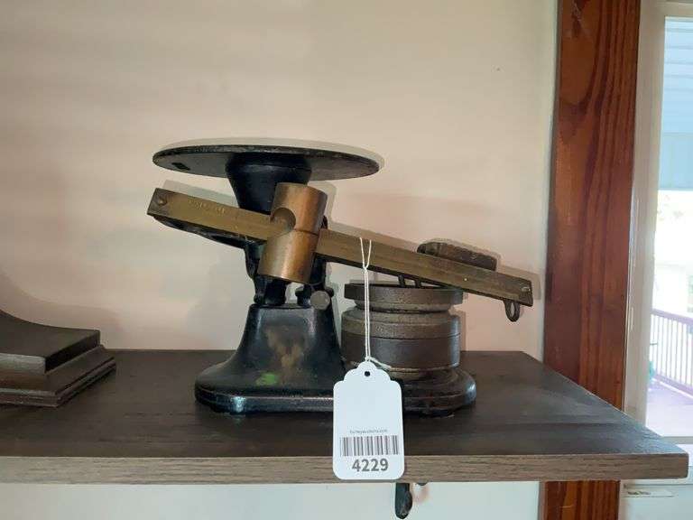 Antique iron and brass countertop scale - Hurley Real Estate & Auctions
