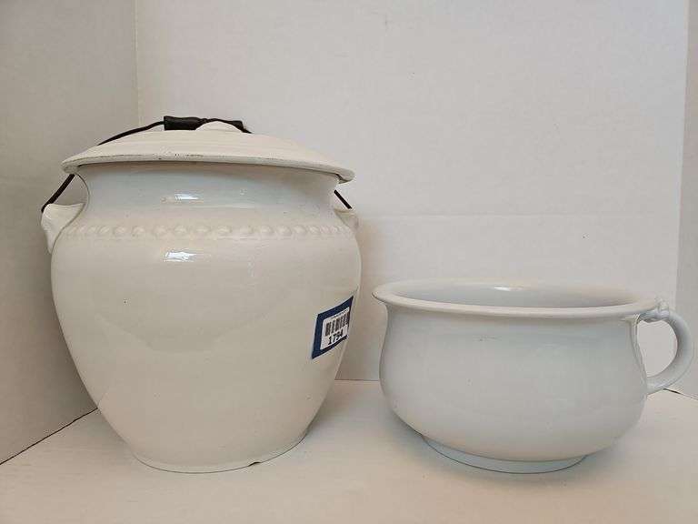 White Ironstone China Chamber Bucket & White Porcelain Chamber Pot ...