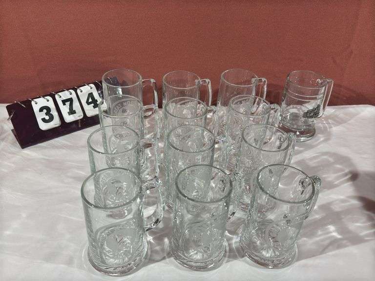 12 Etched Great Northern Railway Glass Mugs & an Extra - Integrity ...
