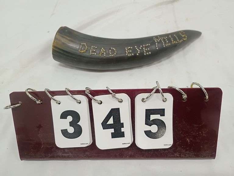 Outsider Art Cattle Horn "Dead Eye Mills" - Integrity Auctioneers
