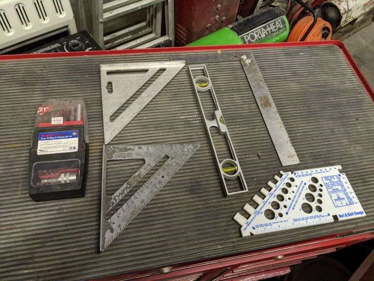 SQUARES, LEVEL, GAUGE, & BIT SET - Isabell Auction