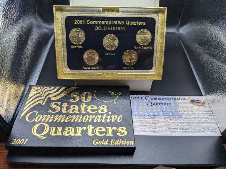 2001 GOLD EDITION STATE QUARTER SET (LAYERED IN 24K GOLD) - Isabell Auction