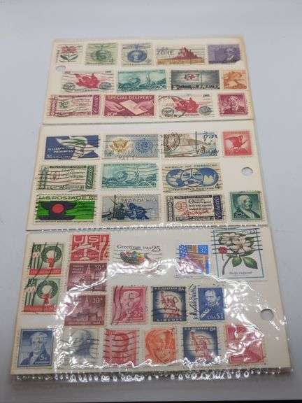 DOUBLE-SIDED PAGE OF VINTAGE COLLECTIBLE STAMPS - Isabell Auction