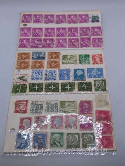 DOUBLE-SIDED PAGE OF VINTAGE COLLECTIBLE STAMPS - Isabell Auction