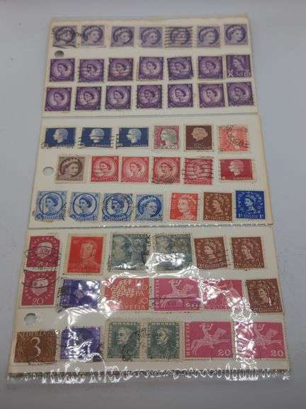 DOUBLE-SIDED PAGE OF VINTAGE COLLECTIBLE STAMPS - Isabell Auction