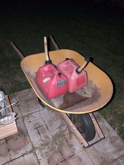 (OUT) STEEL TUB WHEELBARROW & (2) GAS CANS - Isabell Auction