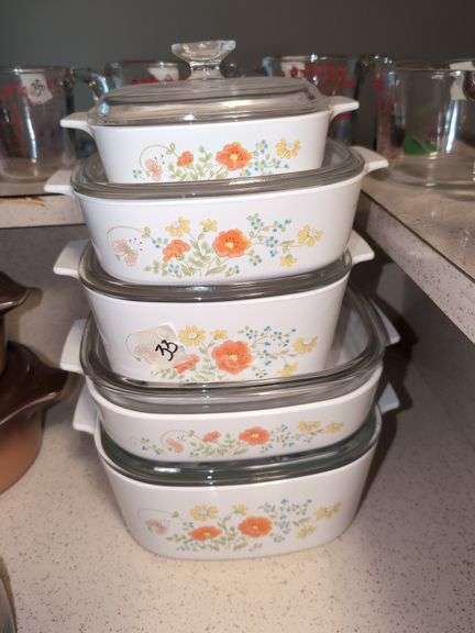 5-.PC. VINTAGE CORNING WARE WILDFLOWER CASSEROLE DISH SET W/LIDS ...