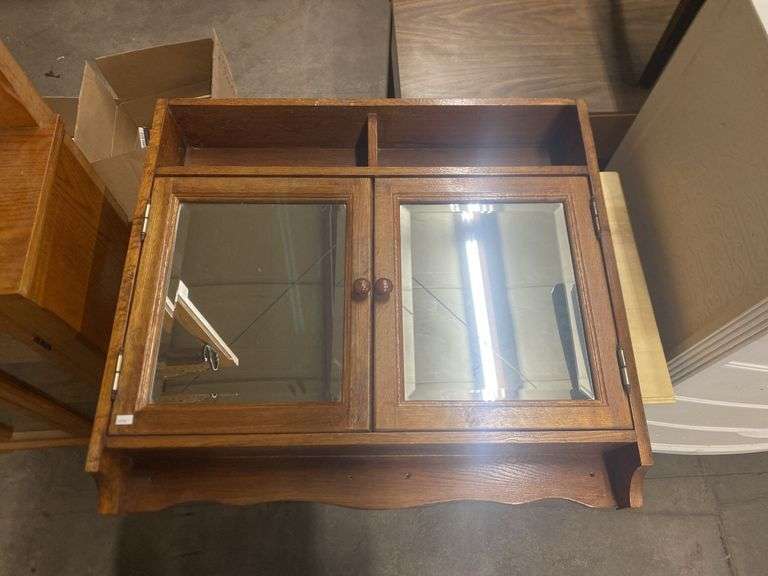 27H” x 30W” x 5D” WOODEN MIRRORED WALL HANGING CABINET - Isabell Auction