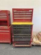 CRAFTSMAN 9-DRAWER TOOL BOX SITS ON A HOME MADE TOOL CHEST ON WHEELS ...