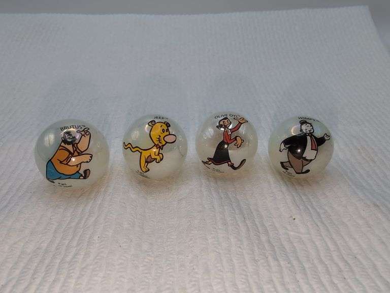 (4) POPEYE CHARACTER MARBLES (15/16") - Isabell Auction