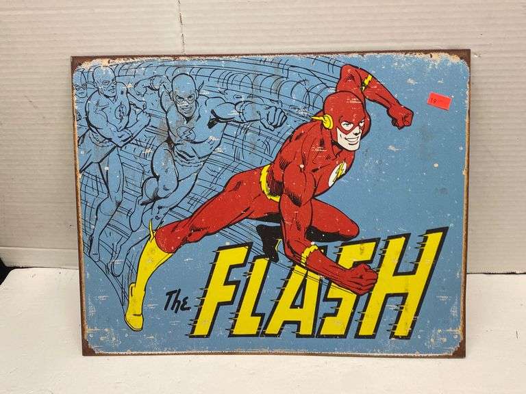 16” x 12 1/2” TIN THE FLASH SIGN - Isabell Auction