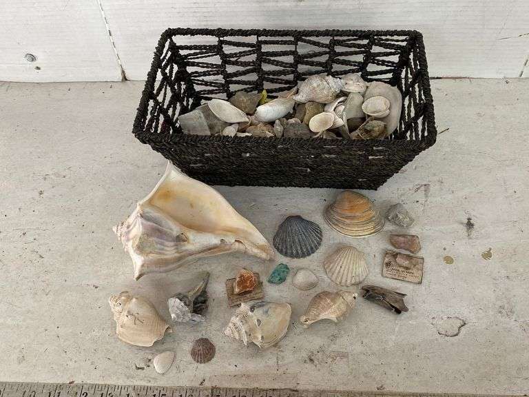 BASKET OF ASSORTED SEASHELLS AND CRYSTALS - Isabell Auction