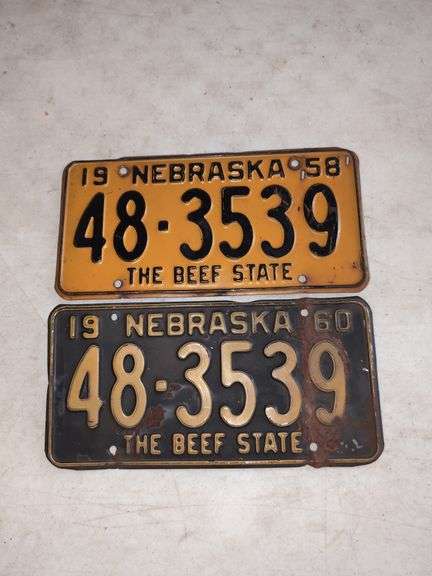 VINTAGE 1958 & 1960 NEBRASKA "THE BEEF STATE" LICENSE PLATES - Isabell ...