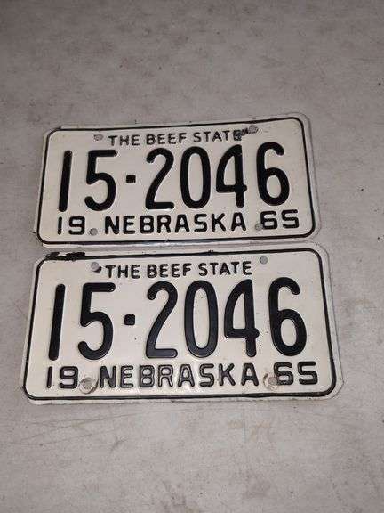 VINTAGE 1965 NEBRASKA "THE BEEF STATE" LICENSE PLATE SET - Isabell Auction