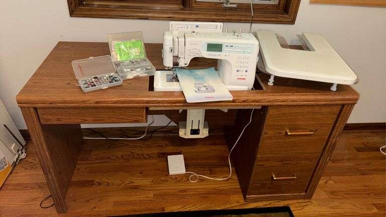 (24” X 59” X 30”T) SEWING TABLE WITH JANOME MEMORY CRAFT 6600 SEWING ...