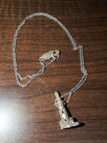 STERLING SILVER LIGHTHOUSE PENDANT NECKLACE WITH 12K GOLD WINDOWS ...