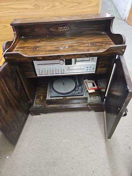 30.5" L CONSOLE STEREO CABINET WITH RECEIVER, 8 TRACK PLAYER ...