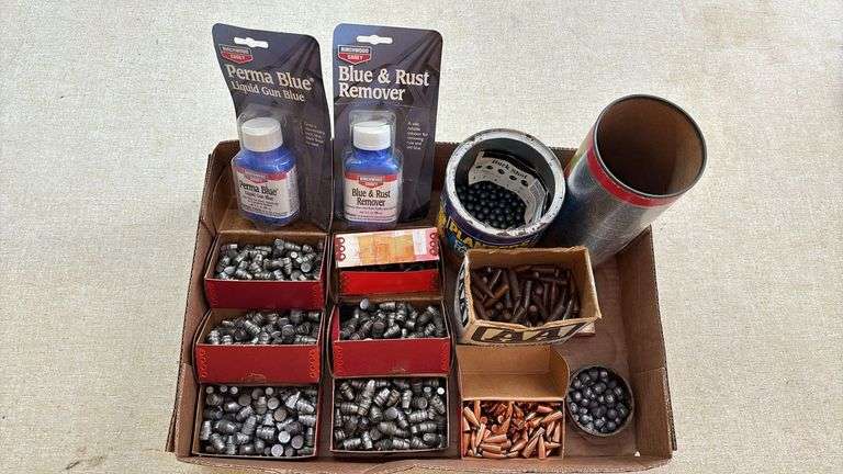 ASSORTED SHOT, BULLETS, BLUE AND RUST REMOVER, ETC. - Isabell Auction