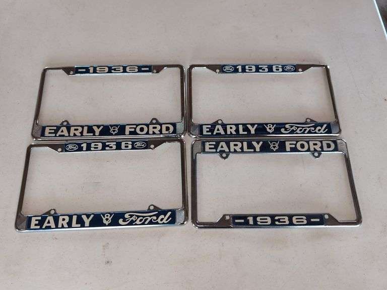 (4) 1936 EARLY FORD V8 LICENSE PLATE FRAMES - Isabell Auction