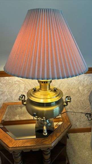 32”T SAMOVAR BRASS LAMP, 14” ACROSS FROM HANDLE TO HANDLE - Isabell Auction