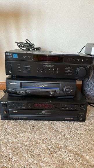 SONY STEREO FM/AM RECEIVER, PANASONIC VHS, SONY 5 DISC STEREO SYSTEM ...