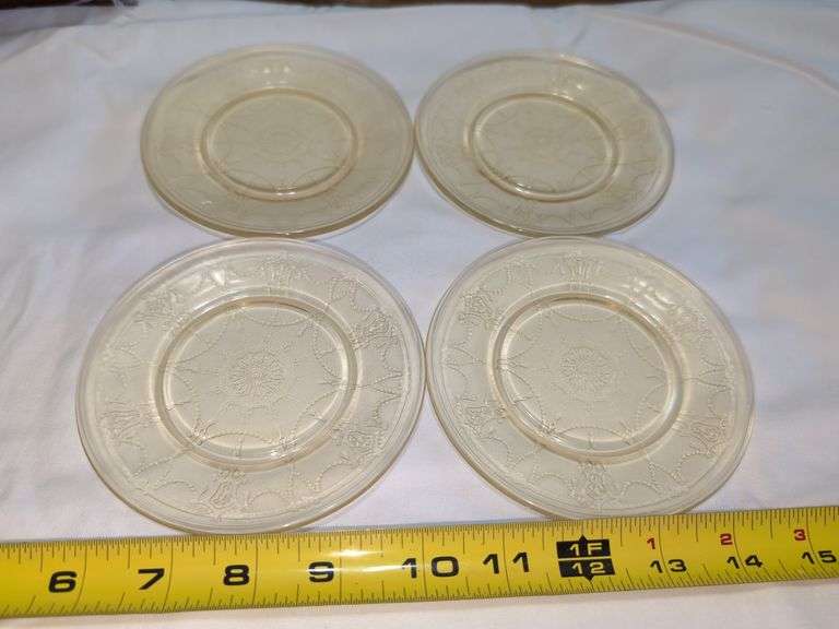 (D) VINTAGE MOSSER GLASS MINIATURES JENNIFER SET #3 (4) DINNER PLATES ...