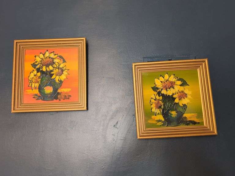(K) PAIR OF FRAMED MCM FLOWER PAINTINGS (15-1/2" X 15-1/2" (EA ...