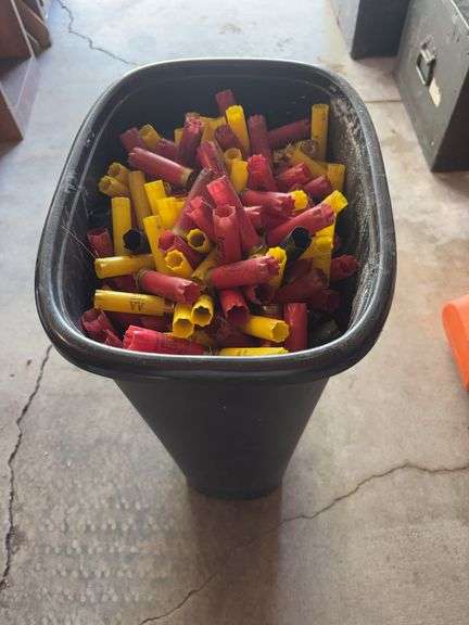 (G) 11 GALLON TRASH CAN WITH EMPTY SHOT GUN SHELL CARTRIDGES - Isabell ...