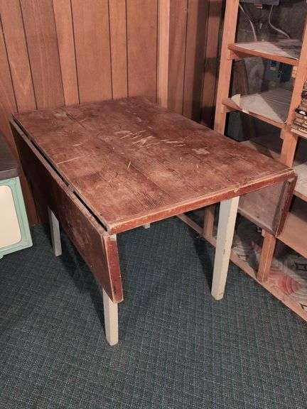 (BASE) VINTAGE WOODEN DROP SIDE TABLE (32" X 47" X 31" TALL AS SHOWN ...